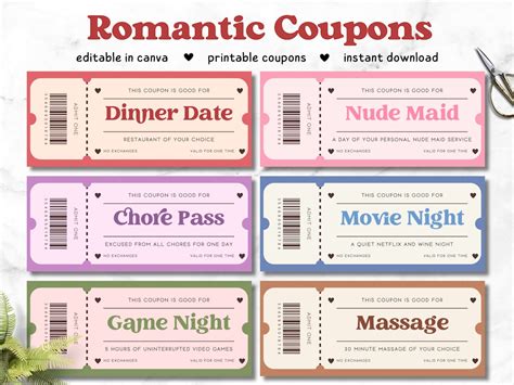 Editable Love Coupon Book Template Romantic Couple Coupons Etsy