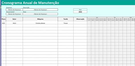 Cronograma de Manutenção em Excel