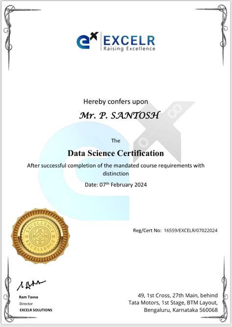 completion of data science course at excelr p santosh posted on the