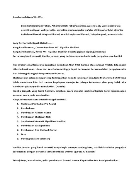 Teks Mc Pengajian Rutin Khotmil Qur An Pdf