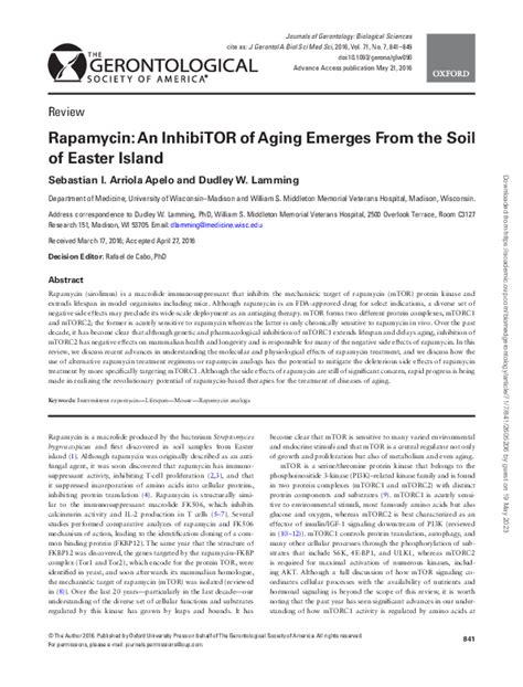 Pdf Rapamycin An Inhibitor Of Aging Emerges From The Soil Of Easter