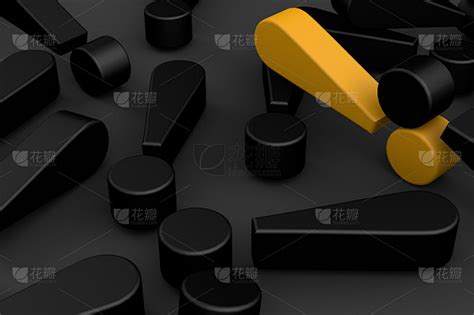 黑色和黄色感叹号的3d渲染。