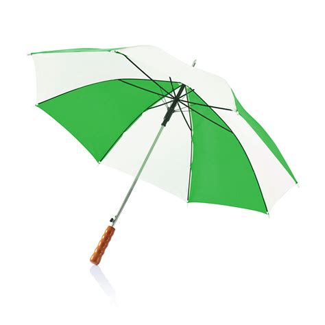 23 Inch Advertising Green And White Wooden Stick Handle Custom Straight