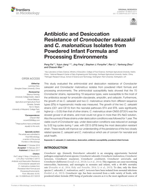 Pdf Antibiotic And Desiccation Resistance Of Cronobacter Sakazakii And C Malonaticus Isolates
