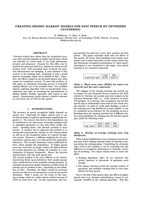 pdf creating hidden markov models for fast speech by optimized clustering