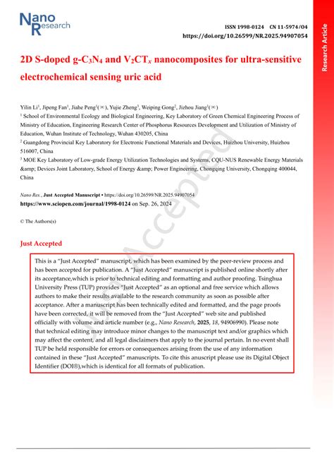 Pdf 2d S Doped G C3n4 And V2ctx Nanocomposites For Ultra Sensitive Electrochemical Sensing