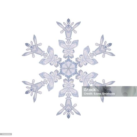 手描きの水彩青と銀の雪片冬に凍った水氷の結晶白い背景にイラスト1つのオブジェクト休日のポスター印刷物ウェブサイトカード小冊子のデザイン お