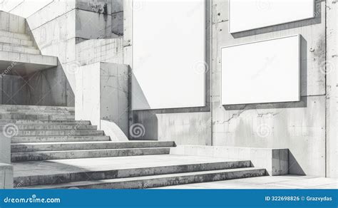 Brutalist Architecture With Blank Poster Mockups On A Grey Building