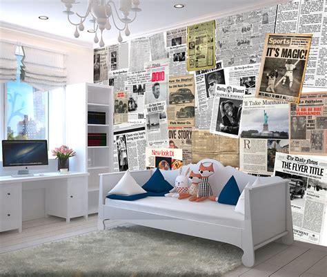 Retro Newspaper Wallpaper Collage Wall Mural Creative Old Newsprint