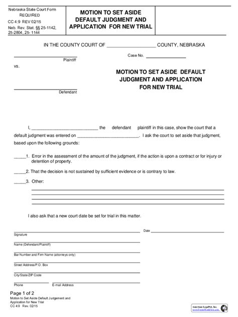 Fillable Online Motion To Set Aside Default Judgment And Application