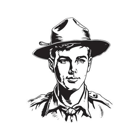 Homem Escoteiro Logotipo Vintage Conceito De Arte De Linha Preto E