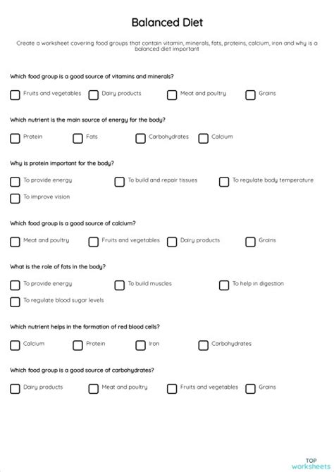 Six Essential Nutrients Interactive Worksheet Topworksheets