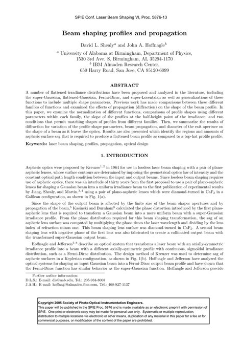 PDF Laser Beam Shaping Profiles And Propagation