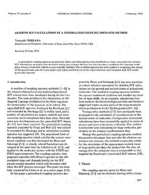 Pdf Ab Initio Scf Calculations By A Generalized Coupling Operator