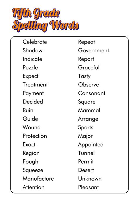 5th Grade Spelling Words Worksheets Printable Math Worksheet