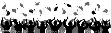 대학 대학 졸업 맨틀에 졸업생의 군중 사각형 학술 모자를 던져 실루엣 벡터 일러스트레이션 졸업식에 대한 스톡 벡터 아트 및 기타 이미지 Istock