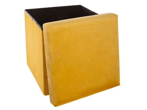 Pouf Pliant Effet Velours Tess Jaune Moutarde Atmosphera Conforama