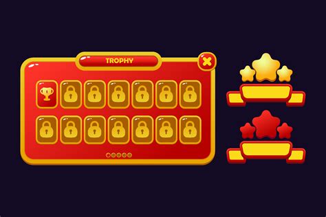 Set Of Game Assets Menu Buttons Popup Screens And Settings Buttons Red
