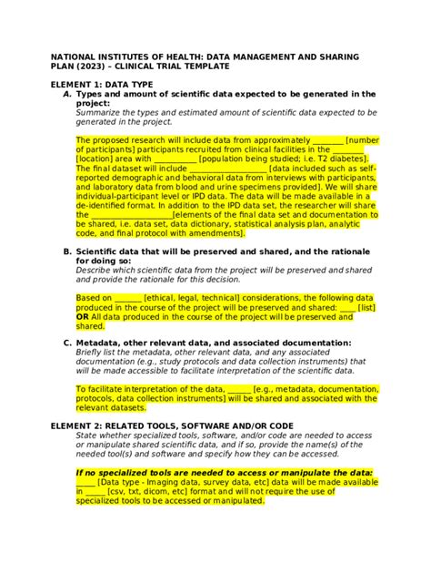 Overview Nih Data Management And Sharing Plan Guidance Doc Template Pdffiller