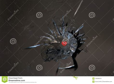 Broken Glass Hole Cracks In The Window From The Fragment Of The