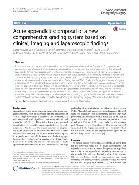 Pdf Acute Appendicitis Proposal Of A New Comprehensive Grading System Based On Clinical