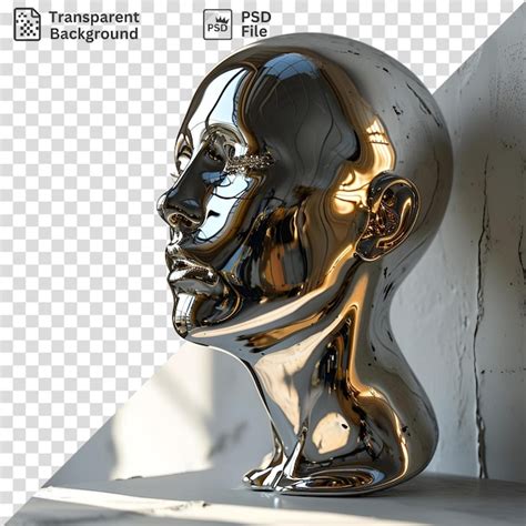 Premium Psd Portrait Of A Shiny Silver Statue With A Shiny Face And