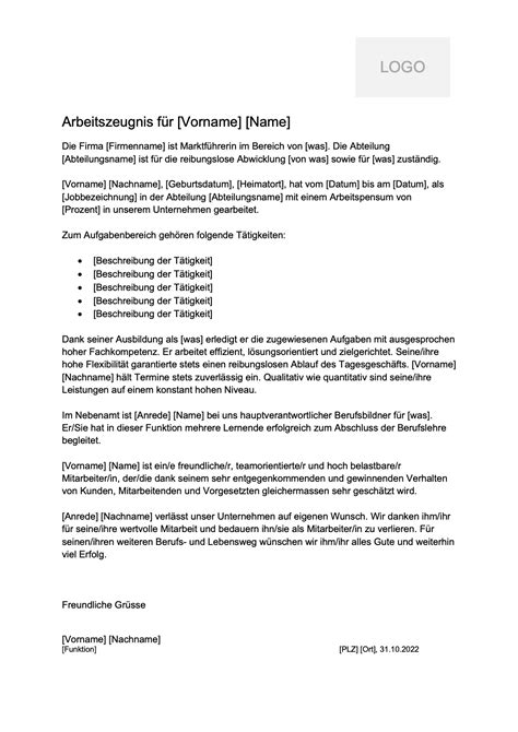 Arbeitszeugnis Vorlagen And Muster Gratis Word Vorlagen
