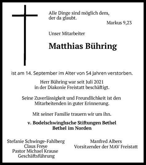 Traueranzeigen Von Matthias Bühring Trauer Kreiszeitung De