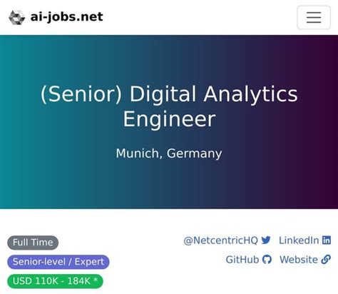 Hiring Senior Digital Analytics Engineer In Munich Germany Rai