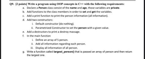 Solved 9 2 Points Write A Program Using OOP Concepts In Chegg