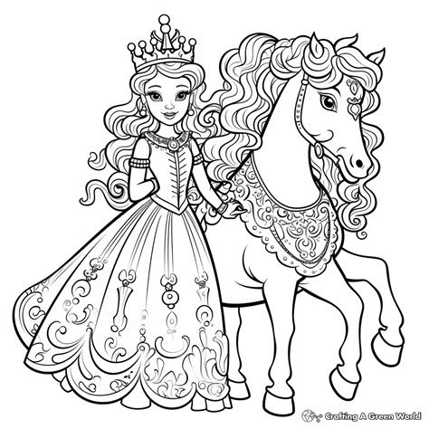 Princess With Unicorn Coloring Page Free Printable Princess And Her