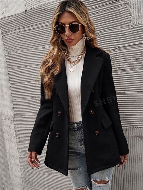 SHEIN LUNE Solid Double Breasted Blazer SHEIN USA