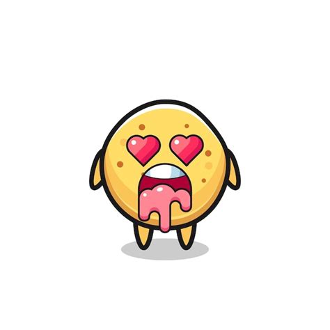 하트 모양의 눈을 가진 귀여운 감자칩의 사랑에 빠진 표정 프리미엄 벡터