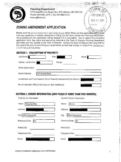 Fillable Online 1 Application Form Zoning Amendment 504pdf Fax Email