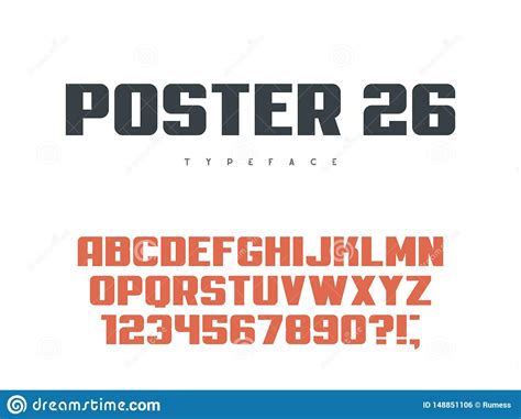 Latin Uppercase Alphabet Letters And Numbers Retro Poster Font Stock