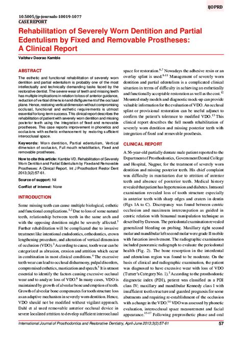 Pdf Rehabilitation Of Severely Worn Dentition And Partial Edentulism By Fixed And Removable