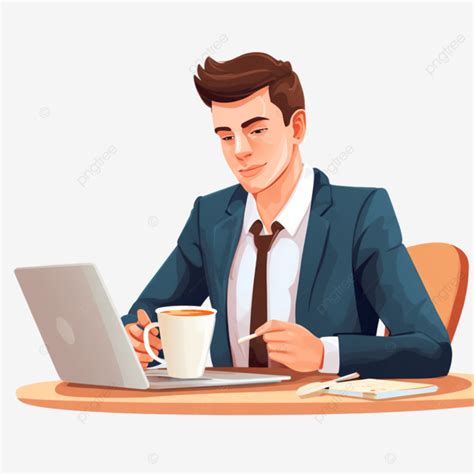 رجل أعمال يشرب القهوة أثناء العمل تاجر عمل اشرب قهوه Png صورة