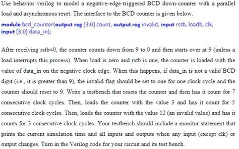 Solved Use Behavioral Verilog To Model A Negative Edge Triggered Bcd