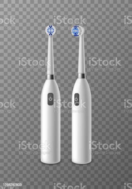 전기 칫솔 투명 한 배경에 고립 된 현실적인 치과 액세서리 전면 및 측면 보기 흰색 전기 칫 솔 매일 아침 구강 위생 벡터 일러스트 개인 장식품에 대한 스톡 벡터 아트 및