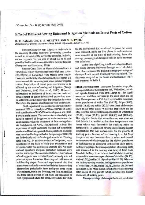 Pdf Effect Of Different Sowing Dates And Irrigation Methods On Insects Pests Of Cotton
