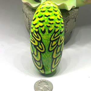 Green Parakeet Painted Rocks Unique Painted Stone Gifts For Bird