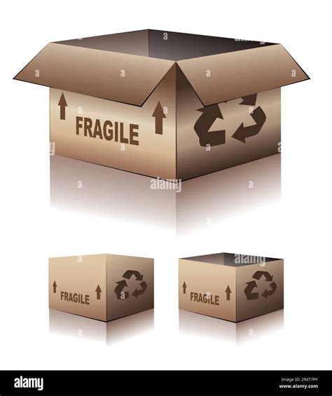 3d Shipping Boxes With Reflection Shadow And Fragile Text On Side