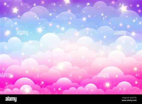Rainbow Unicorn Background With Clouds And Stars Pastel Color Sky