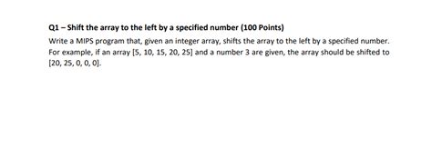 Q1 Shift The Array To The Left By A Specified