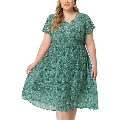 Agnes Orinda Womens Floral Plus Size Trendy Smocked Waist A Line Flowy