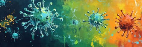 Virus Transformation And Mutation Process Displayed With Vivid Colors Showing Complexity And