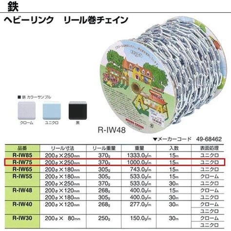 ニッサチェーン 鉄 ヘビーリンク ユニクロ リール巻チェイン 溶接あり R Iw75 73mm×15m巻 イーヅカ 通販