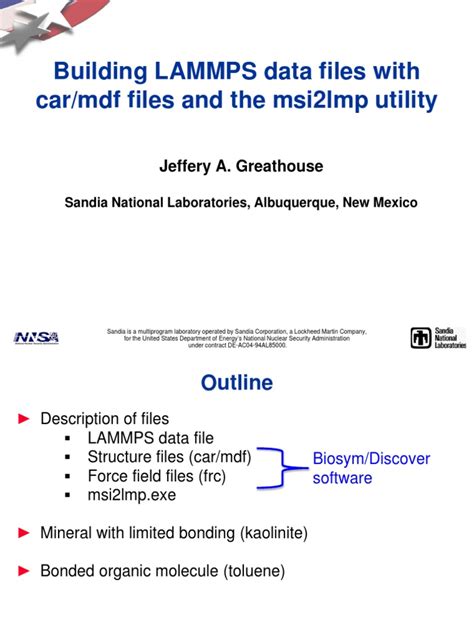 Building Lammps Data Files With Carmdf Files And The Msi2lmp Utility