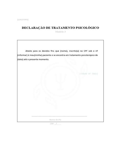 Declaração De Acompanhamento Psicológico Modelo 3 Pdf