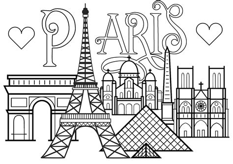 Paris Famous Monuments And Text Paris Coloring Pages